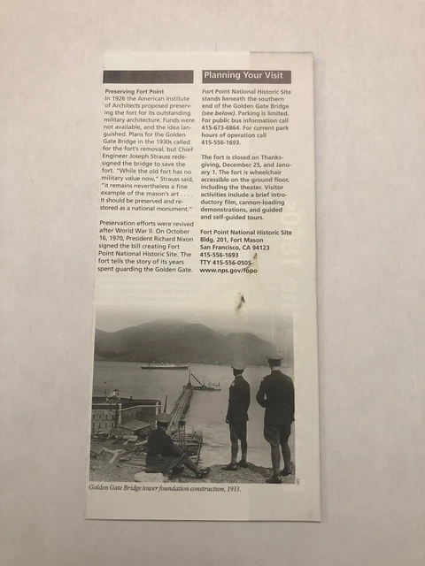 FORT POINT NATIONAL Historic Park Unigrid Brochure Map Newest Version ...