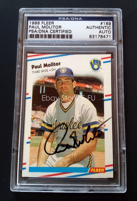 1988 FLEER PAUL MOLITOR auto certifié PSA/ADN brasseurs Milwaukee HOFer EUR 88,25 - PicClick FR