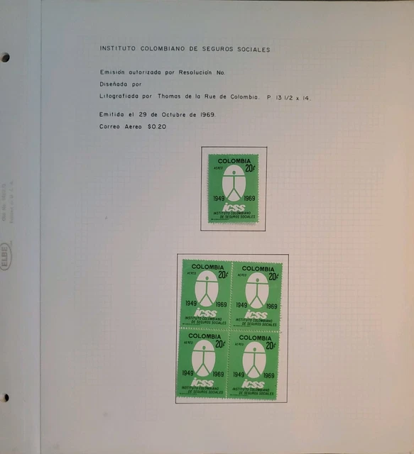 EL)1969 COLOMBIA, COLOMBIAN SOCIAL INSURANCE INSTITUTE, SINGLE & B/4 ...