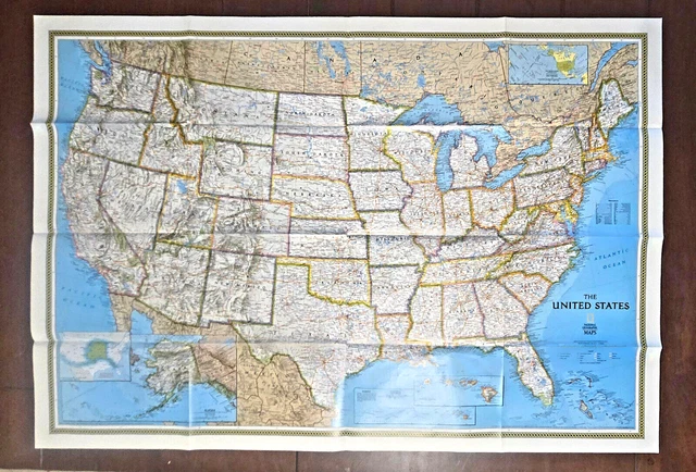 VINTAGE 1993 NATIONAL Geographic Wall Map of the United States, EUC £12 ...