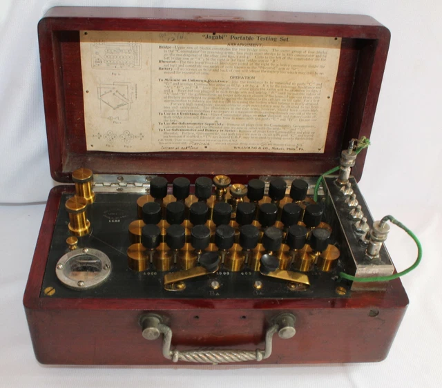RARE ANTIQUE WILL YOUNG Co JAGABI PORTABLE TESTING SET-GALVANOMETER ...