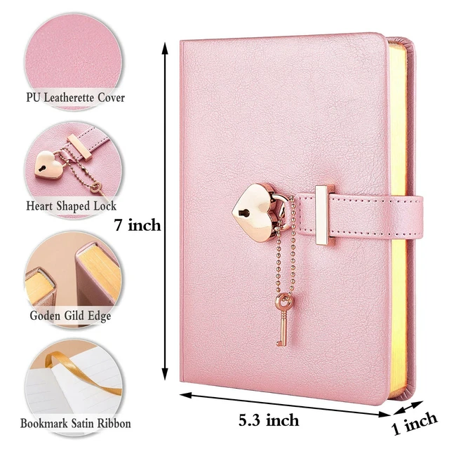 LEATHER JOURNAL HEART-SHAPED Lock Diary with Key, Pink Diary $72.27 ...