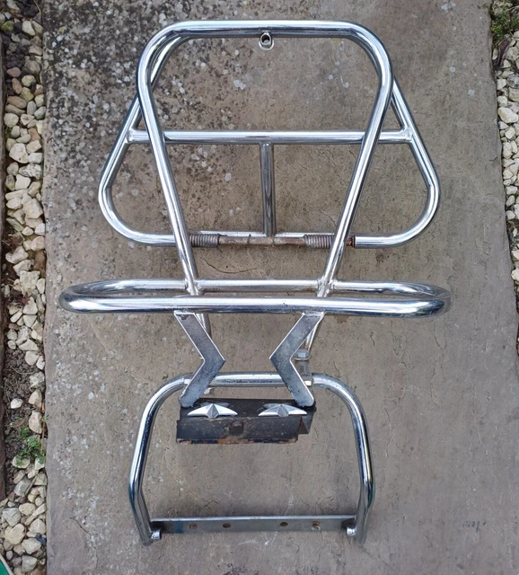 VINTAGE RARO LAMBRETTA Rack posteriore cromato portaruota di ricambio ...