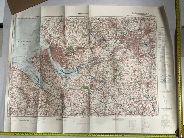ORIGINAL WW2 GERMAN Army Map of UK - Manchester / Liverpool / North ...