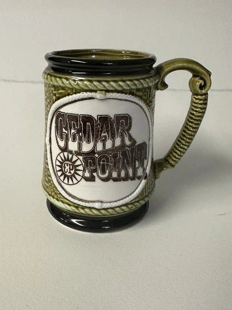VINTAGE CEDAR POINT Mug Green Pottery Stein Ceramic Beer Mug Souvenir ...