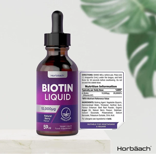 BIOTIN LIQUID DROPS 10000 mcg | 59 ml | Vitamin B7 Supplement | Natural ...