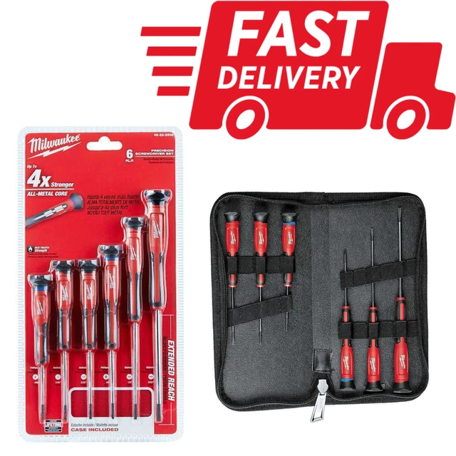 MILWAUKEE 48-22-2606 6 Piece Precision Screwdriver Set Zipper Case ...