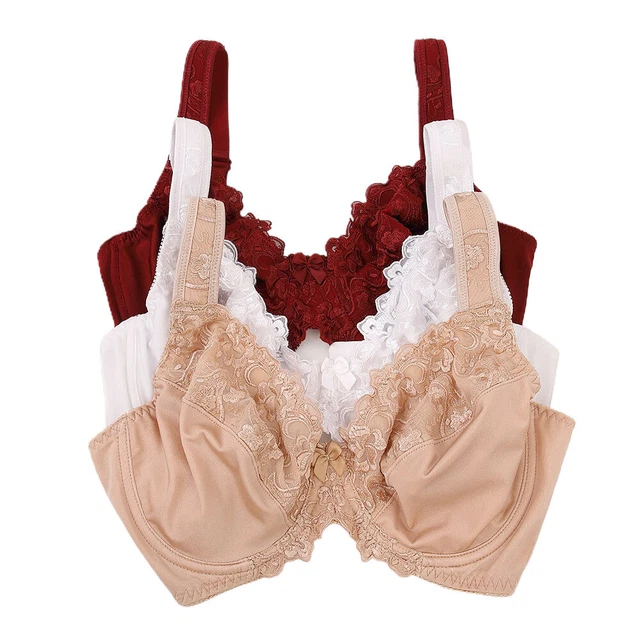 BLACK&WHITE&BEIGE UNDERWIRED LACE Non-Padded Minimiser Full Cup Bra C/D ...