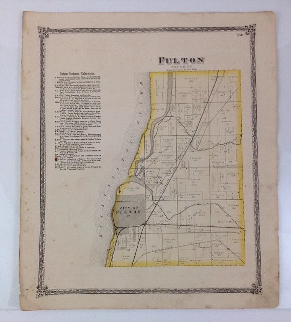 ANTIQUE 1874 MAP of the City of Fulton, Illinois - Includes Business ...