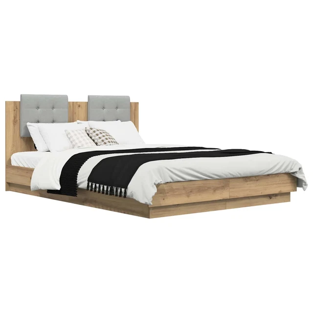 BED FRAME WITH Headboard with Storage Artisan Oak 150 x 200 cm vidaXL £ ...