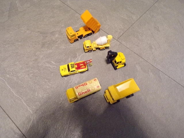 6 BAUFAHRZEUGE, SIKU Müllwagen+Bagger, Majorette Shell, Betonm. Kipper ...
