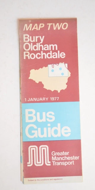 BUS COACH ROUTE Map Greater Manchester Map 2 Bury Oldham Rochdale 1977 ...