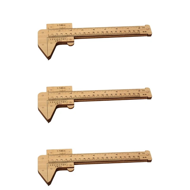 3 PCS WOODEN Carved Inch Double Scale Student Vernier Ruler Straight £ ...