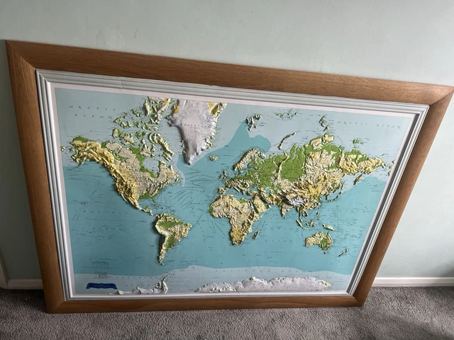 GEORGE PHILIP & Sons Raised Relief World Wall Map 1950's? Oak Framed £ ...