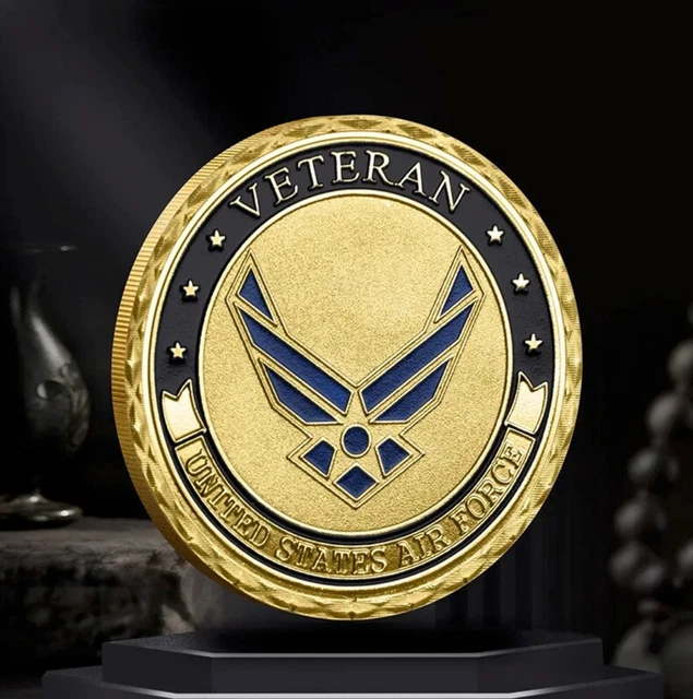 US AIR FORCE Veterans Medal Gold Plate Token Challenge Coin USA ...