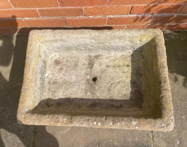 CAST STONE RUSTIC OLD STYLE GARDEN PLANTER TROUGH with Separate Feet £ ...