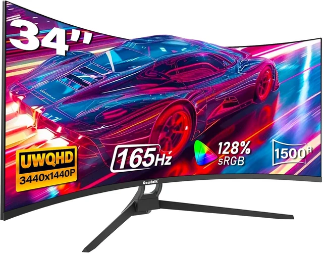34 POLLICI ULTRAWIDE Curved Gaming Monitor UWQHD 3440X1440 165Hz Con ...