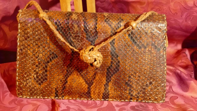 SAC VINTAGE 1960 Cuir Veritable Exotique Serpent Python / Avec 1 Portefeuille EUR 44,50 ...