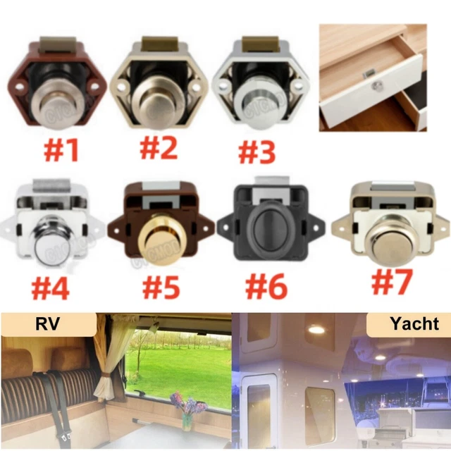 PUSH BUTTON LATCH Knob Catch Lock For RV Drawer Cupboard Door Caravan ...