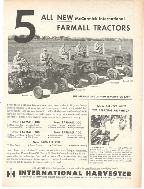 TRACTORS IH INTERNATIONAL 5 Farmall Harvester 1955 Publicité 1 Page D'Origine EUR 24,98 ...