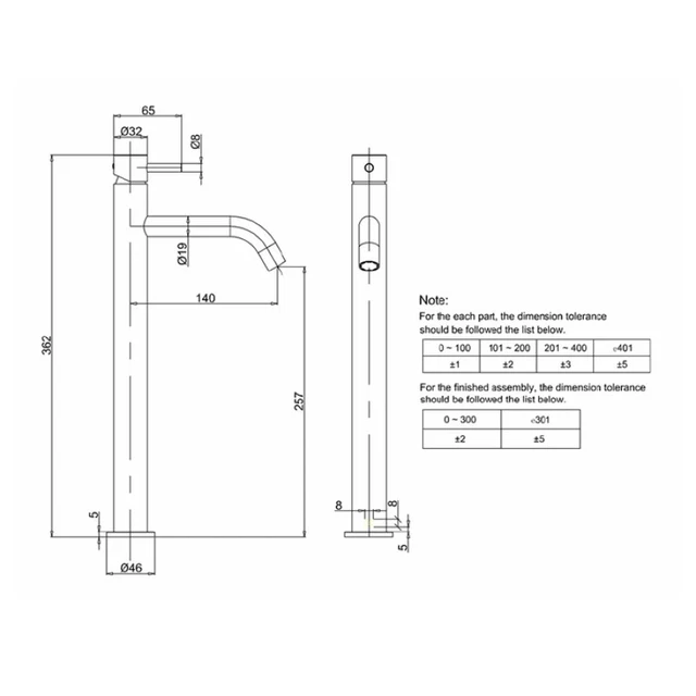 CROSSWATER MPRO TALL Monobloc Basin Mixer - Brushed Brass WASTE NOT ...