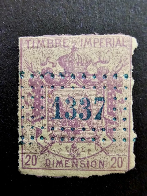 🇨🇵 FRANCE 1865 - RARE BLUE CANCEL - EAGLE IMPERIAL Stamp "Dimension 20 ...