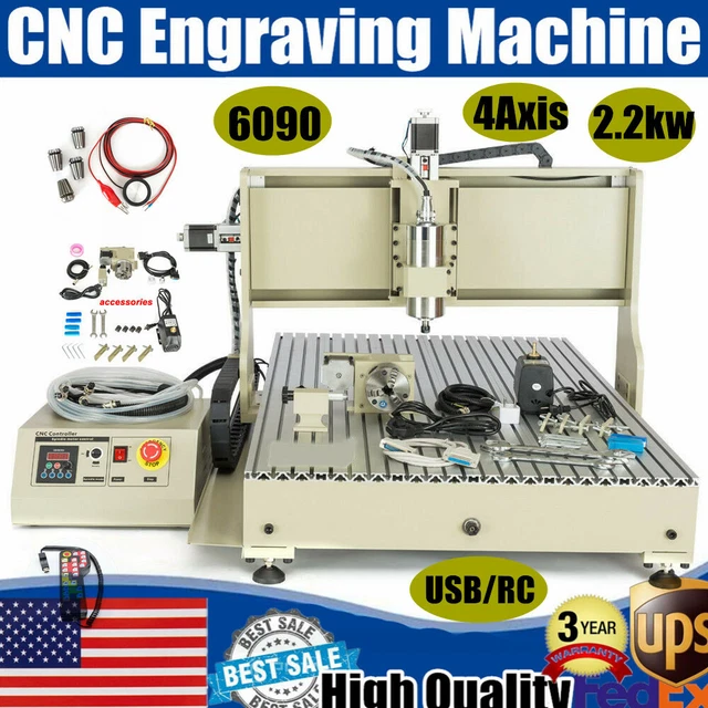 3D 6090 CNC Router 4-Axis 2.2kw Spindle Motor VFD+USB Port Metal Wood ...