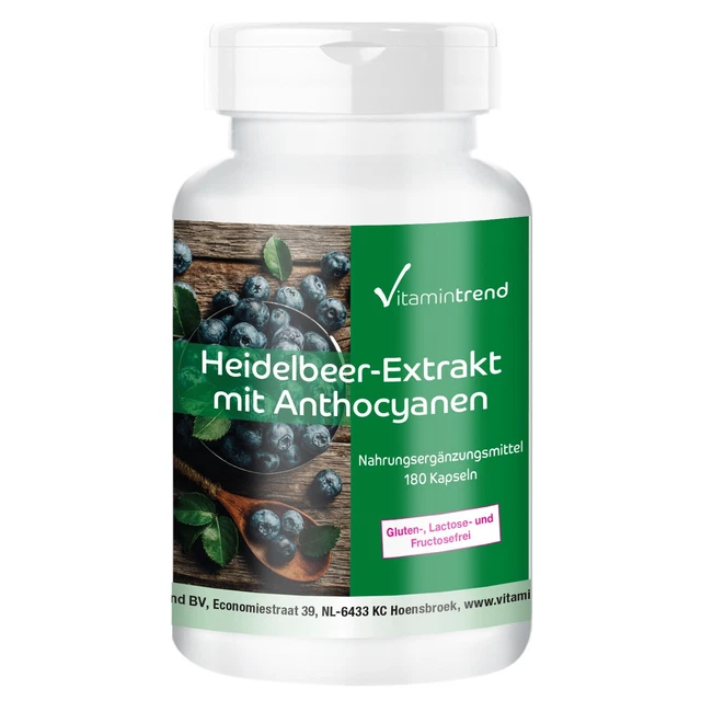 HEIDELBEER-EXTRAKT 500 MG - 180 Kapseln - 25 % Anthocyane - VEGAN ...