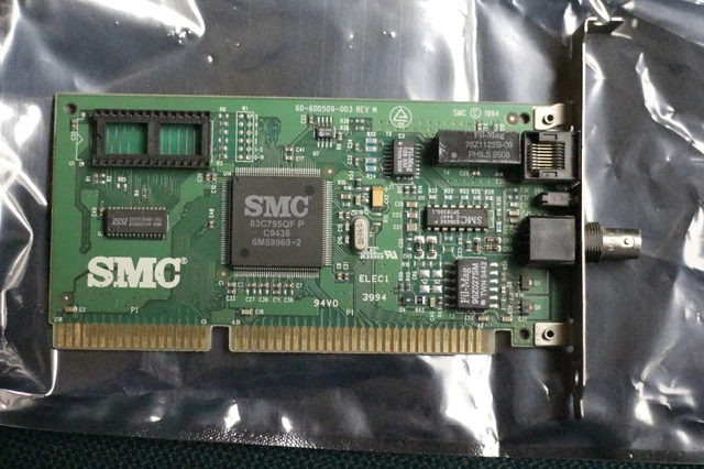 SMC 83C795QF ELEC1 16 bit AT ISA Network Card with BNC and Rj45 ...