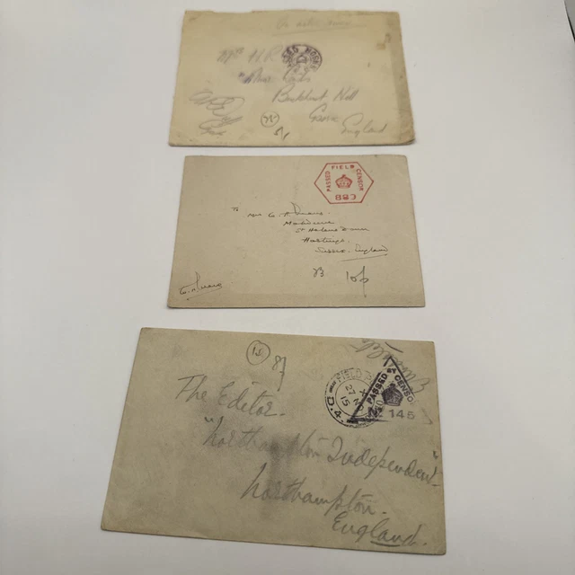 WWI 3 X Field Post Office Stamped Covers passed by censor £5.43 ...