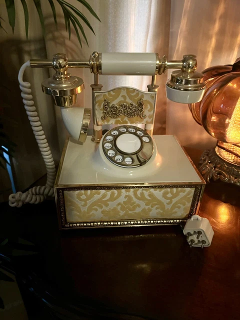 VINTAGE PHONE DECO-TEL French Victorian Style Ivory & Gold Rotary Dial ...