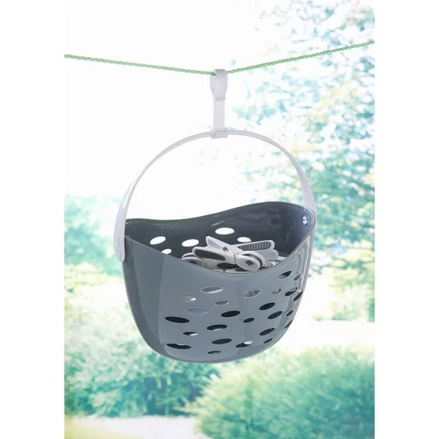 GREY PLASTIC WASHING Line Hanging Peg Basket with 20 Pegs £11.99 ...