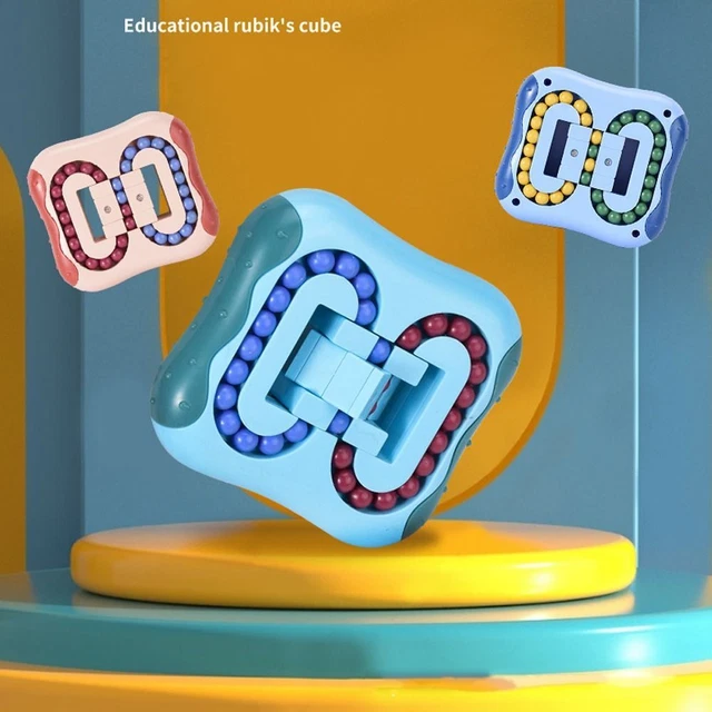 BRAIN TRAINING FIDGET Toy Plastic Finger Cube Rotating Magic Bean Kids ...