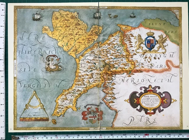 OLD TUDOR SAXTON 1500's Map Caernarfonshire Anglesey Wales 1578 Antique ...