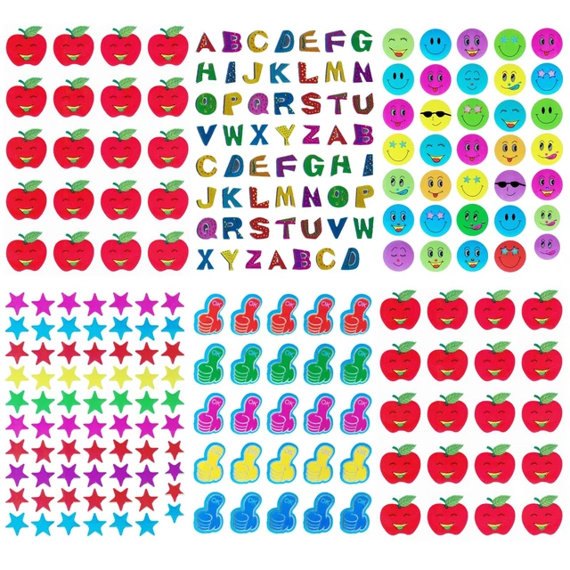 STICKERS SCHOOL TEACHER Reward Happy Faces Letters Stars Thumbs Up ...