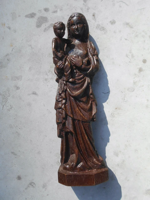 ANCIENNE STATUE VIERGE Marie enfant Jesus bois sculpté signé Boulanger ...