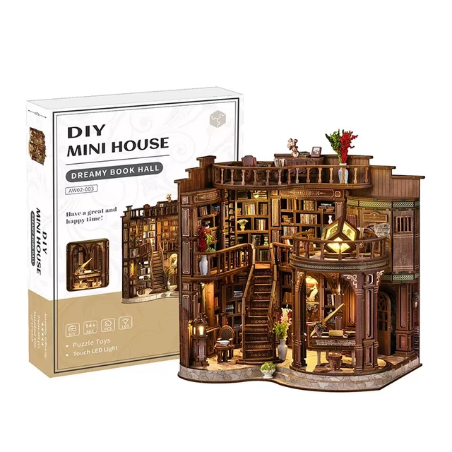 DIY RETRO WOODEN Dreamy Book House Miniature Kit with LED Lights £116. ...