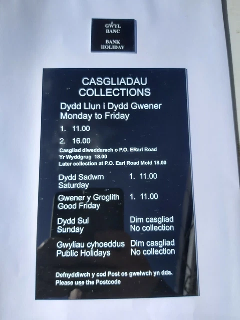 ROYAL MAIL WELSH Wall Box Post Box Door Insert Sign Collection Time ...