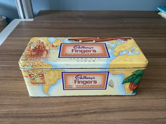 VINTAGE WORLD MAP Cadbury's Chocolate Fingers Biscuit Tin Rectangular £ ...