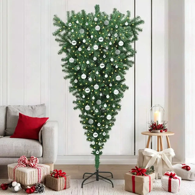 WALPLUS UPSIDE DOWN Pre Lit Christmas Tree with Ball Set for Festive ...