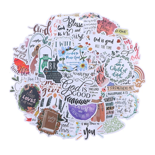 52PCS JESUS PHRASE Christians Religion Sayings Stickers Bible Sticker ...