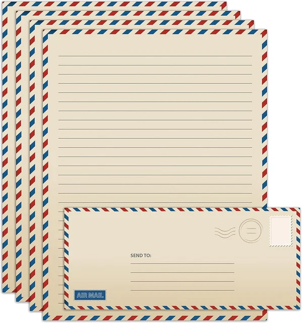 VINTAGE AIRMAIL STATIONERY Paper Set, 100-Piece Set (50 Lined Sheets ...