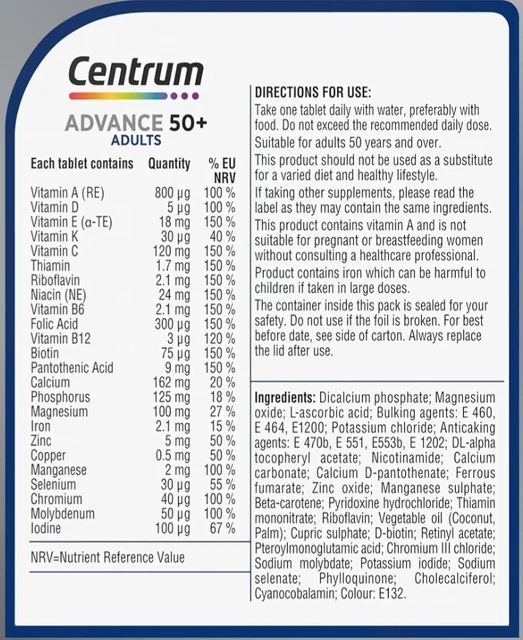 CENTRUM ADVANCE 50+ Tablets Multivitamin & Mineral Supplements, with 24 ...