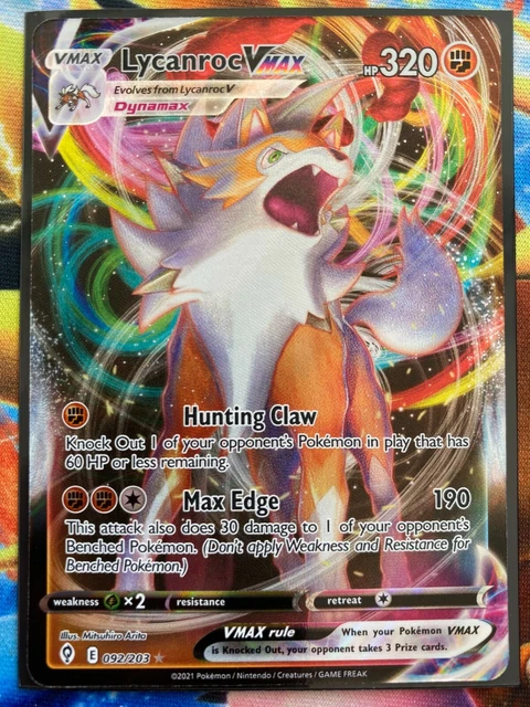 POKEMON CARD LYCANROC VMAX Ultra Rare 092/203 EVOLVING SKIES *M* 92/203 ...