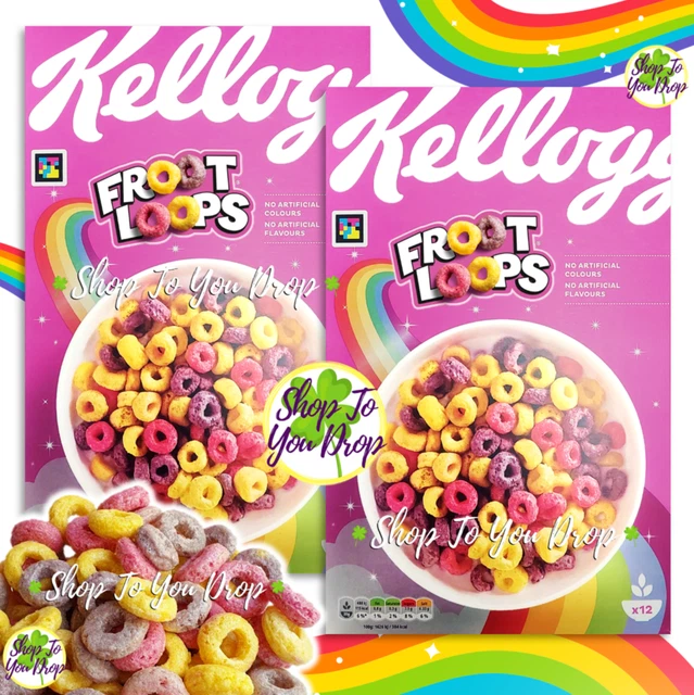KELLOGGS FRUIT LOOPS 2 x 375g Cereal Fruit Flavour Kids Family ...