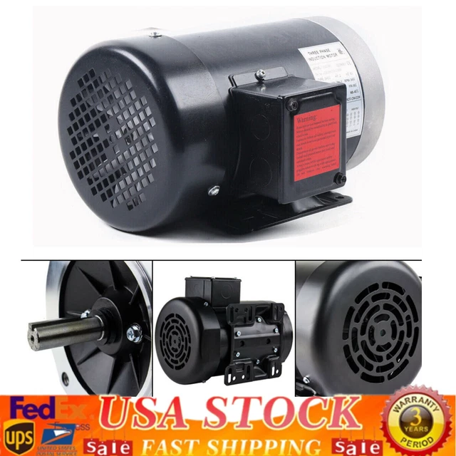 USA 2 HP 3 PH Electric Motor Three Phase 56C Frame 3450 RPM TEFC 208 ...