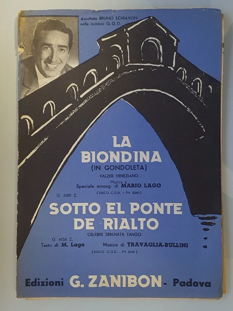 SPARTITO MUSICALE D'EPOCA La Biondina / Sotto Al Ponte De Rialto - Ed ...