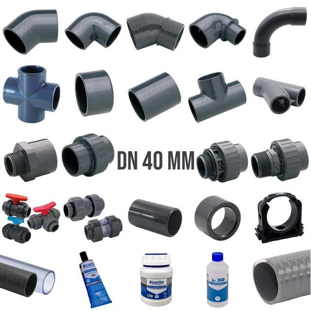 PVC KLEBE FITTINGS Verbinder Bogen Nippel Verschraubung Winkel Hahn Rohr 40 mm EUR 1,50 ...