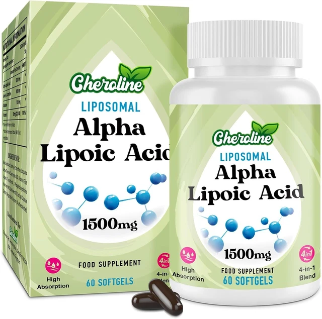 ALPHA LIPOIC ACID 1500mg, Liposomal High Absorption ALA Supplement, 4 ...