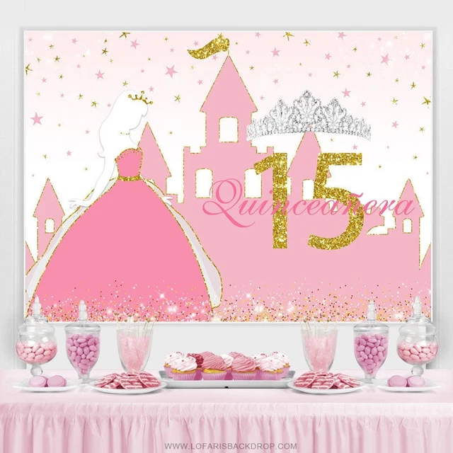 PINK GLITTER GOLDEN Sweet 15 Happy Birthday Backdrop $36.09 - PicClick AU